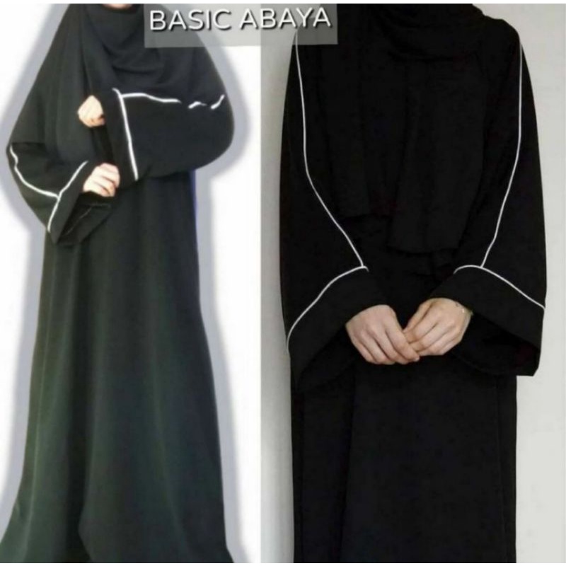 Abaya polos hitam basic List Putih Resleting Depan Busui | 蝦皮購物