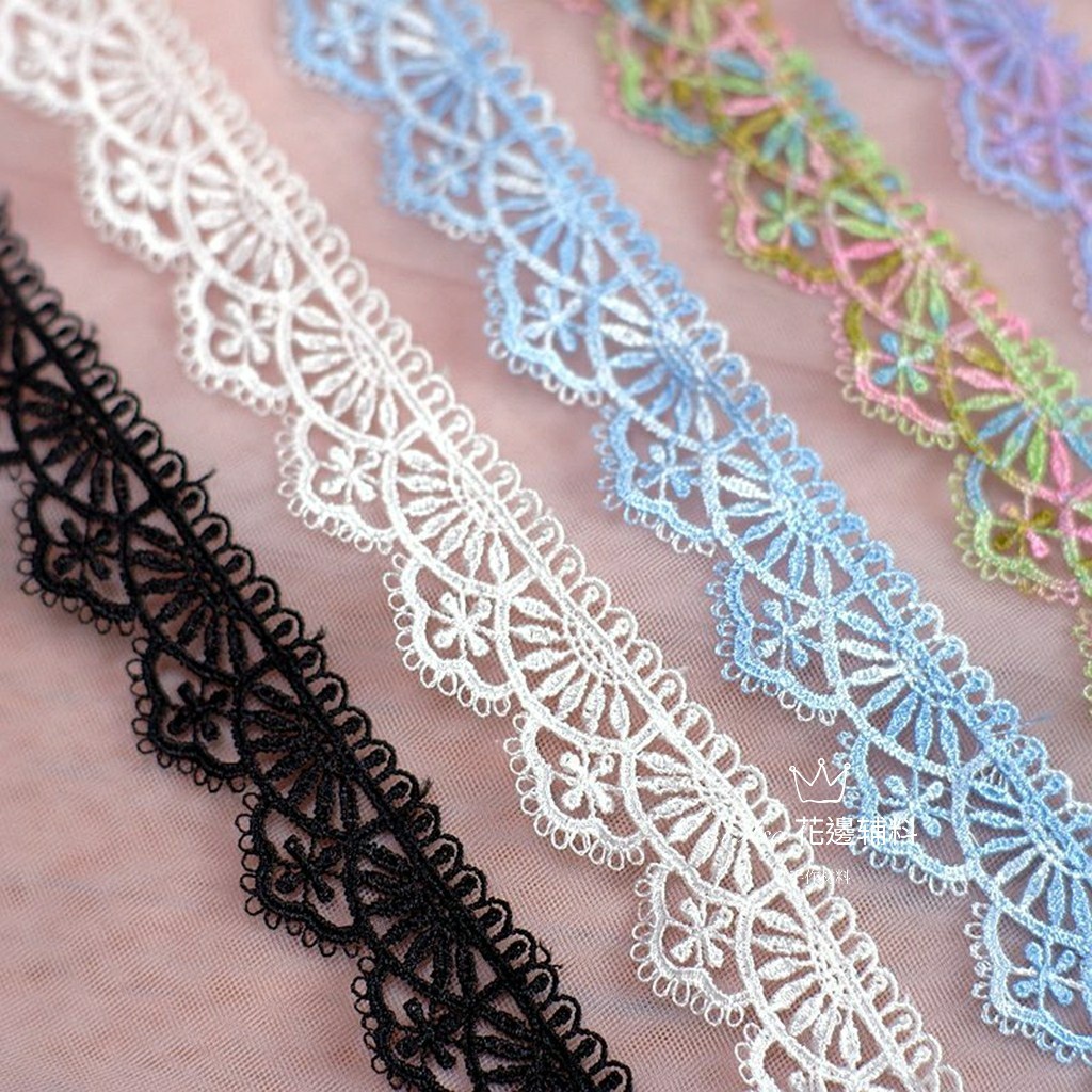 《iAsa愛莎の》手作材料 手工DIY服裝輔料/日版蕾絲黑白彩色水溶絲線刺繡花邊寬2.5cm | 蝦皮購物