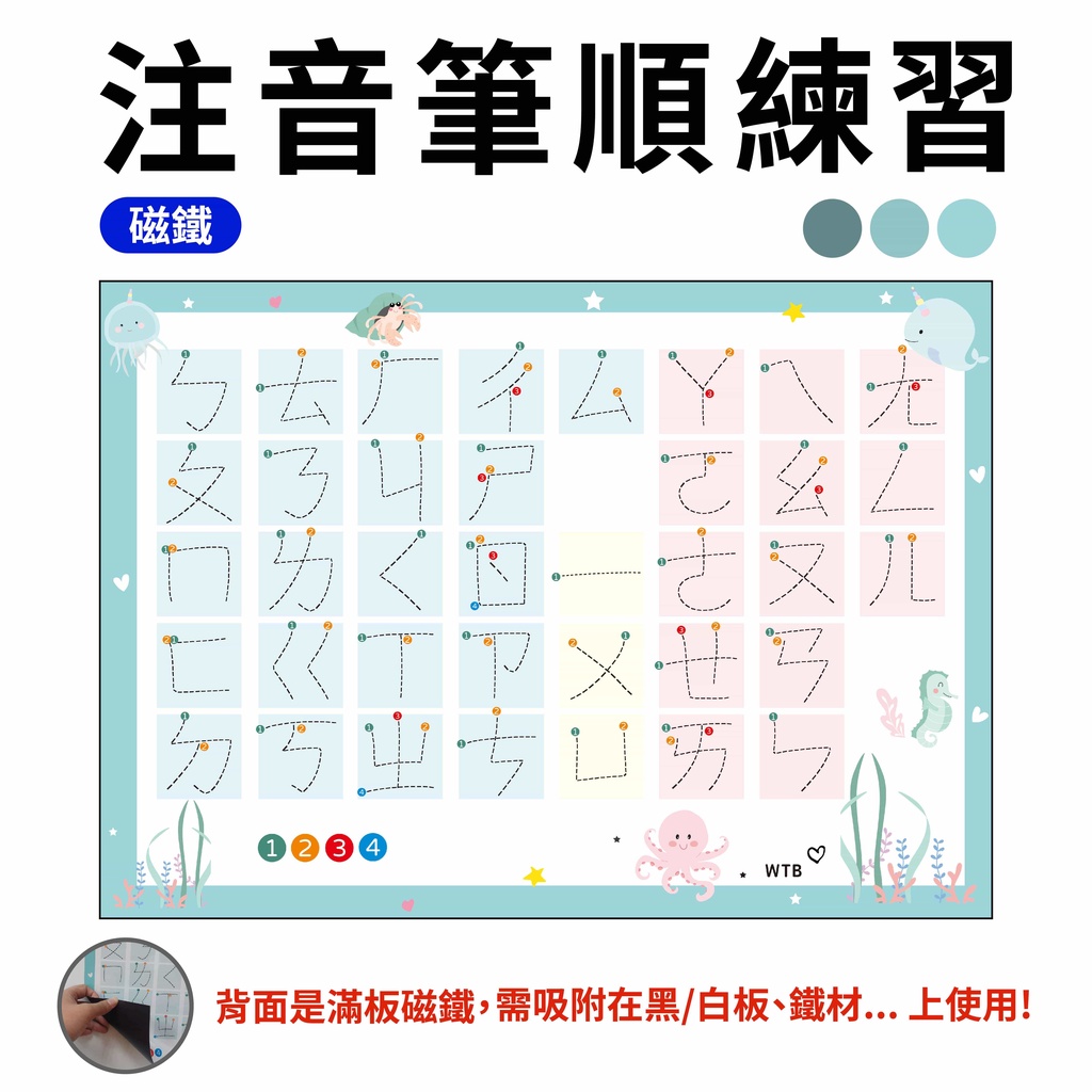 【WTB教具】注音筆順練習磁鐵白板 (1片裝) A3 (30X42cm) | 蝦皮購物