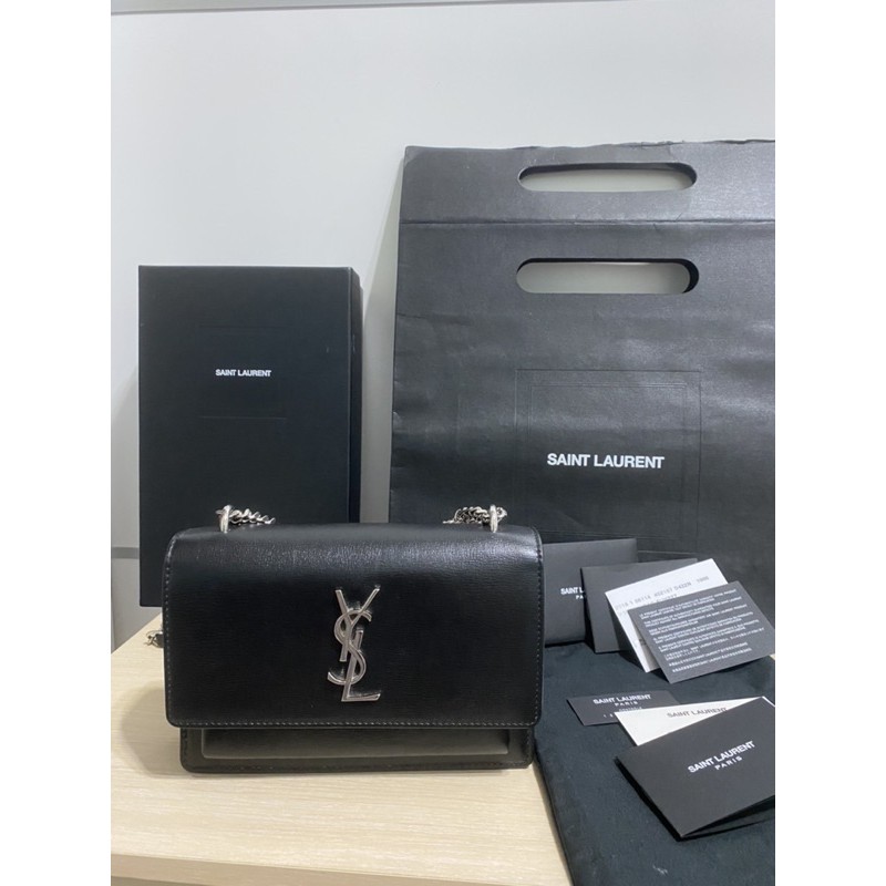 YSL Sunset mini 金屬LOGO日落包/三用鏈條包#黑銀 | 蝦皮購物