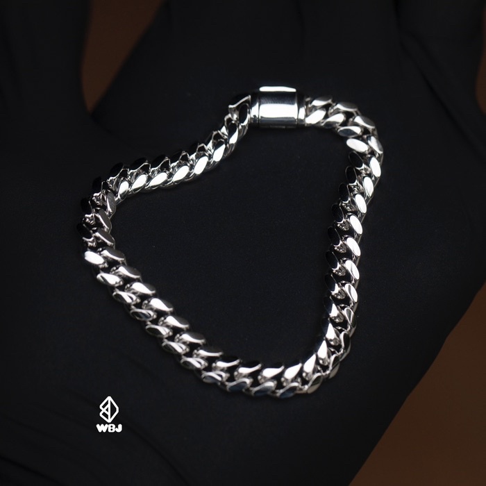 Wbj訂製珠寶 7mm素銀古巴手鍊 925實心純銀 | 蝦皮購物