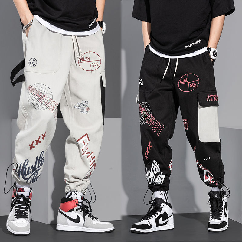【宅男屋】M-5XL 新款工裝褲男潮牌寬鬆束腳褲子男韓版學生休閒褲百搭潮九分褲工作褲 SD702 | 蝦皮購物