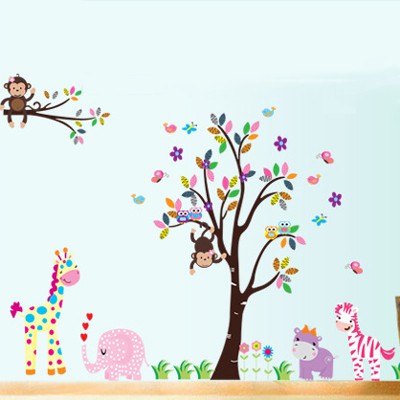壁貼 長頸鹿猴子 牆貼 背景貼 可愛壁貼 磁磚貼 動物壁貼 無痕壁貼 Coobuy | 蝦皮購物