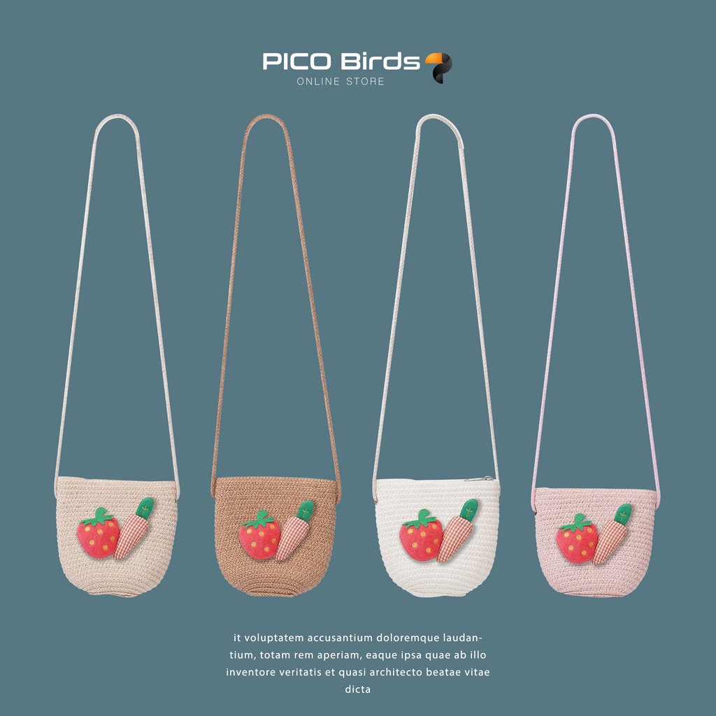 【pico bird】女童草莓草編小包 零錢包 兒童包包 | 蝦皮購物