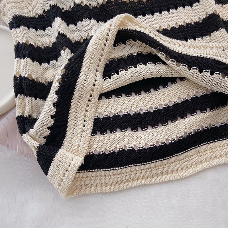 Waroom|售完不補 S57條紋針織鏤空背心/短袖|洞洞背心|外穿辣妹|吊帶背心|針織背心|設計感|馬甲|洞洞|無袖 | 蝦皮購物