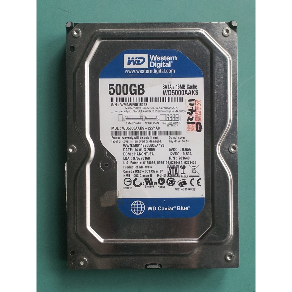 WD藍標 3.5吋 500GB(500G) SATA硬碟 WD5000AAKS-22V1A0 (Y) A129 | 蝦皮購物