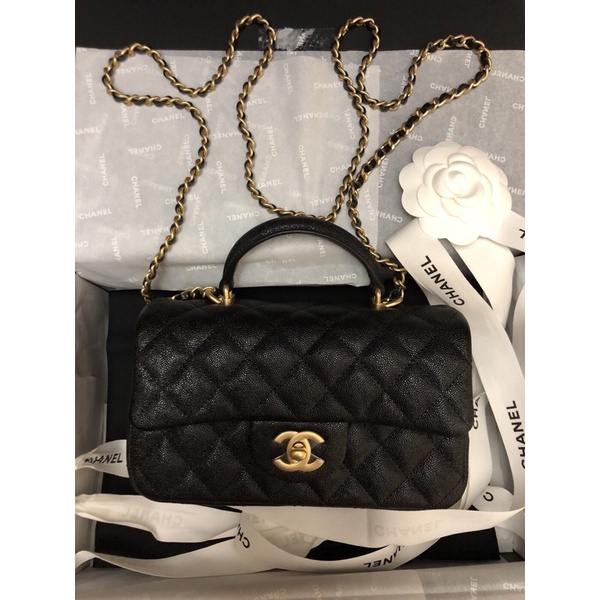 售出 全新現貨 Chanel mini coco handle 20 手把 黑色荔枝皮 金釦 | 蝦皮購物