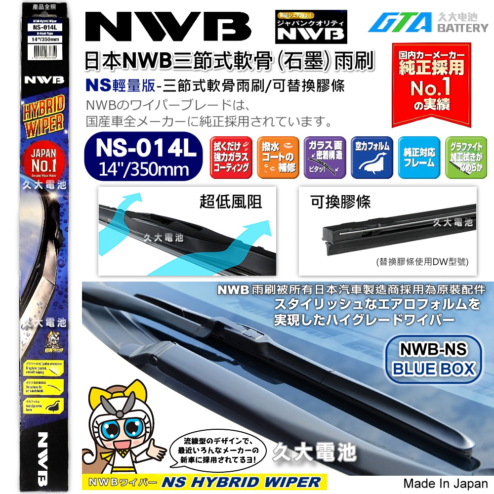 【可超取】日本 NWB NS 三節式軟骨雨刷 原廠日系車通用型雨刷 石墨覆膜雨刷 完美貼合玻璃 可換DW系列膠條 日本製 | 蝦皮購物