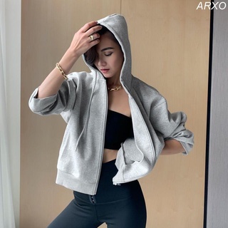 ARXO 女生外套 衛衣拉鏈外套女2022新款春秋薄款白色短款開衫連帽高腰設計感小眾 | 蝦皮購物