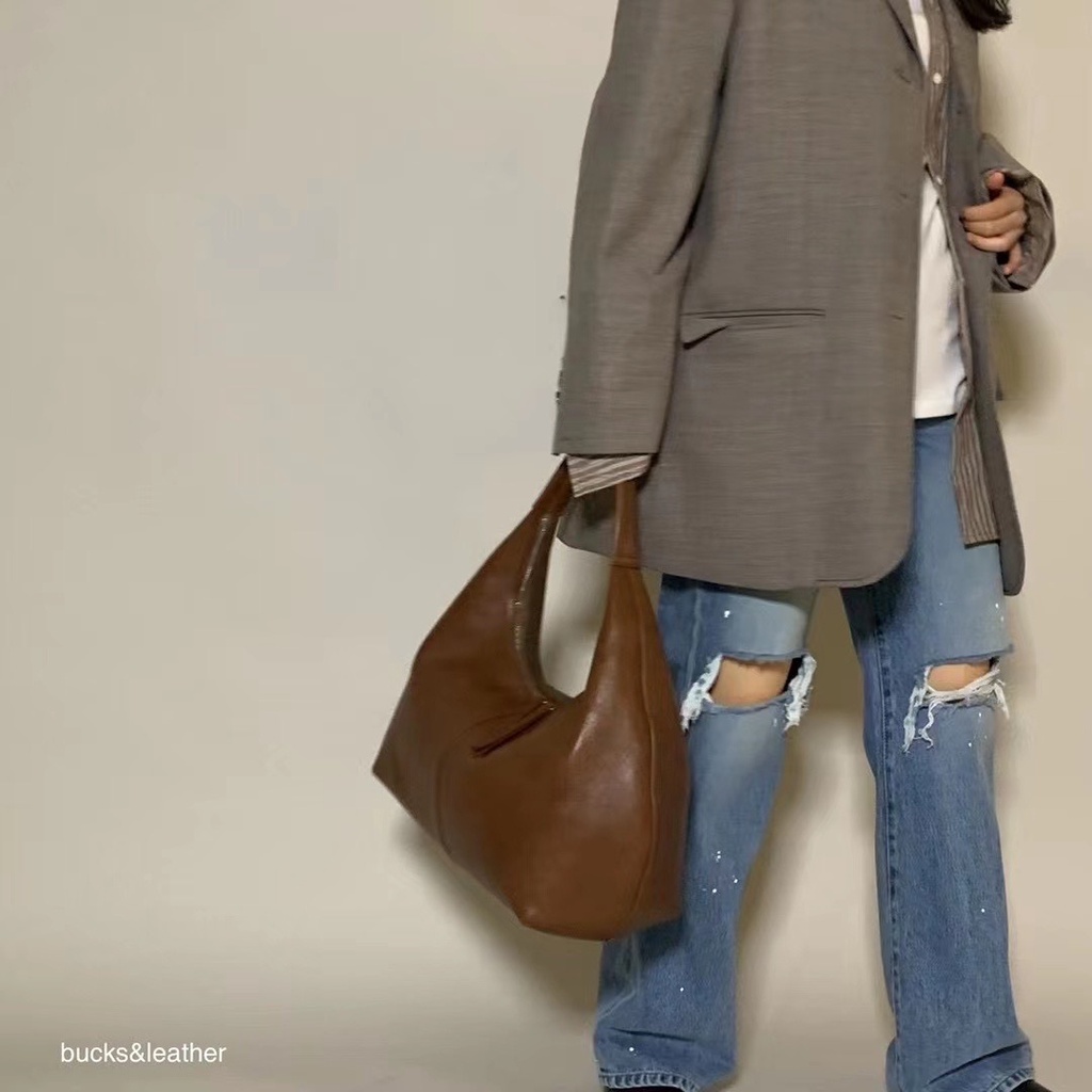 【黑現貨+預購】Tintin Korea。正韓 bucks & leather 設計師 牛皮 經典肩背手提托特包 | 蝦皮購物