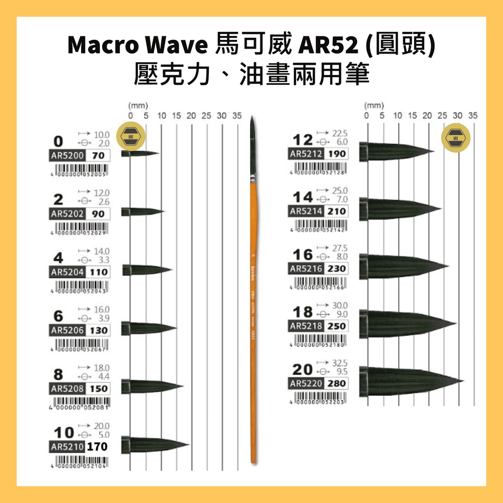 Macro Wave 馬可威 AR52 (圓頭) 壓克力、油畫兩用筆 | 蝦皮購物