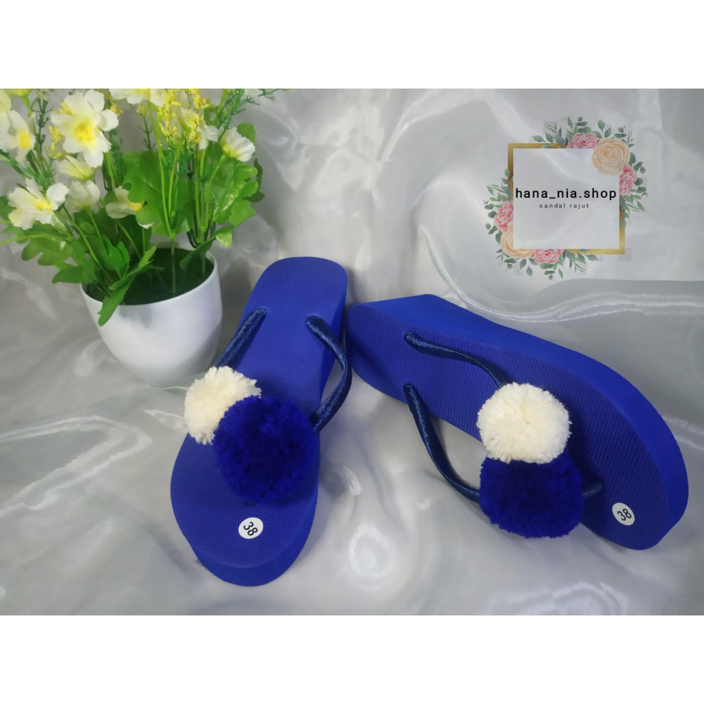 女式手工坡跟鞋 6 厘米 PREMIUM POM POM 人字拖 | 蝦皮購物