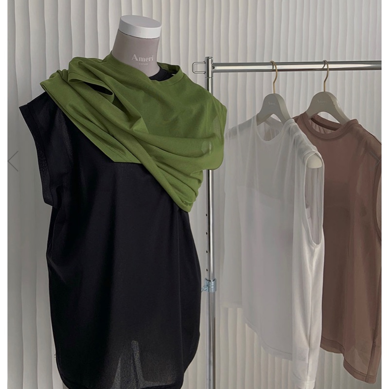 ｜現貨｜Ameri Vintage 20SS 黑石私服！圓領透膚兩件式無袖背心 | 蝦皮購物