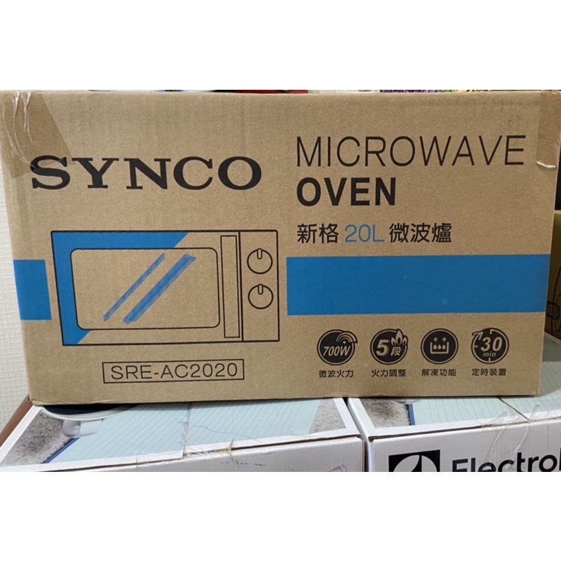 全新未拆封 商品紙盒有受損 商品折價賣 不介意者再下單SYNCO 新格20L轉盤式微波爐( SRE-AC2020) | 蝦皮購物