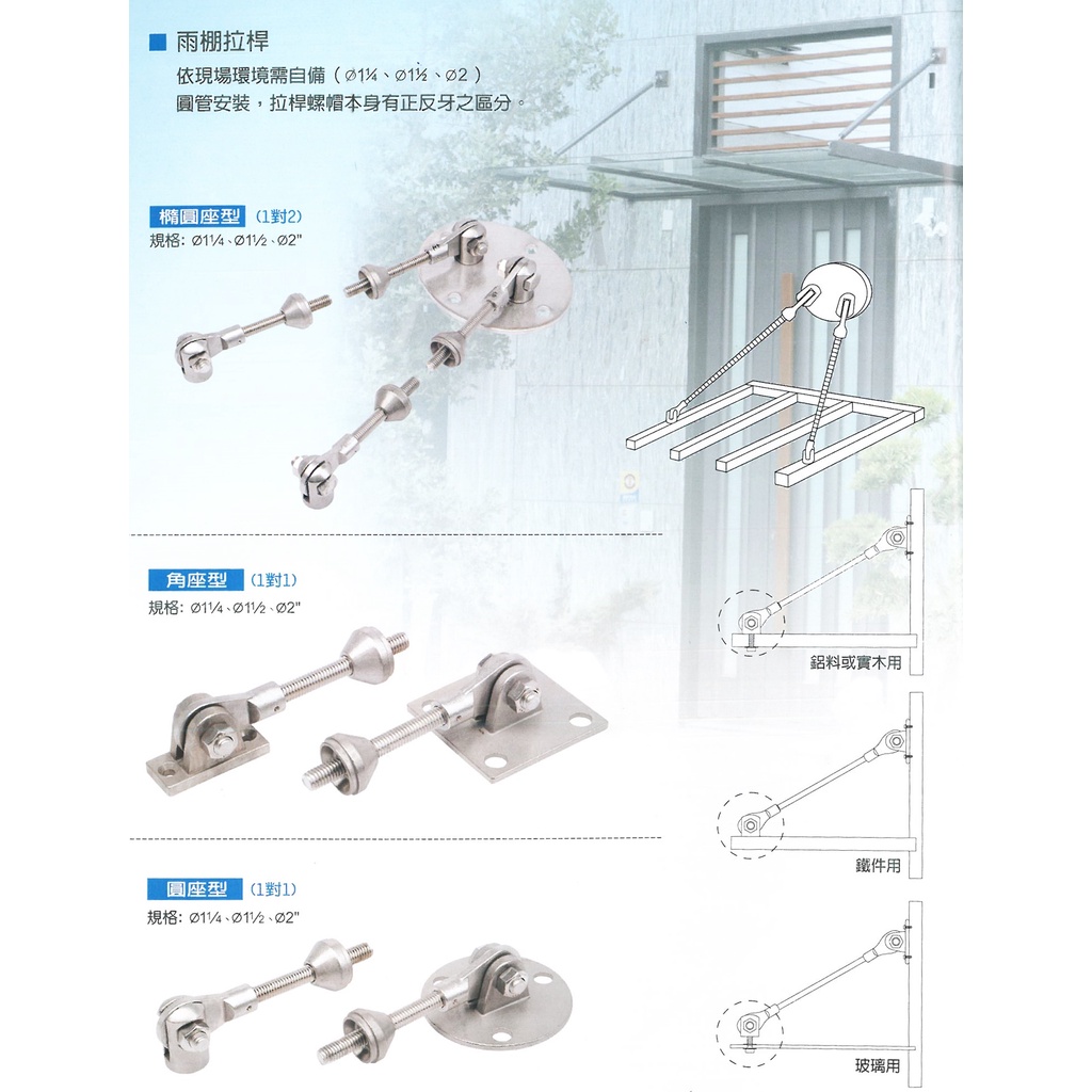 雨棚拉桿 ＃304方形雨棚拉桿 1 1/2〞不銹鋼304拉桿 1對1壁座式 HQ005 拉桿 st拉桿組《昇瑋五金》 | 蝦皮購物