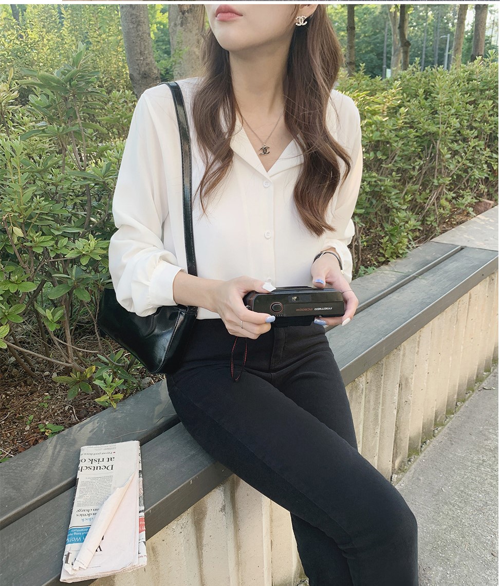 Waroom|斷貨售完不補 四季可穿高質感西裝領防皺襯衫|女裝|正式|OL|雪紡襯衫|溫柔風|長袖襯衫|素面 5505 | 蝦皮購物