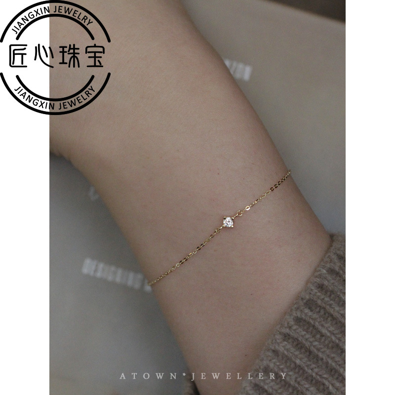 (原創設計簡約純銀手鏈)推薦款經典單鑽S925純銀鍍14K金手鏈 鋯石超百搭日常氣質細手鏈女 | 蝦皮購物
