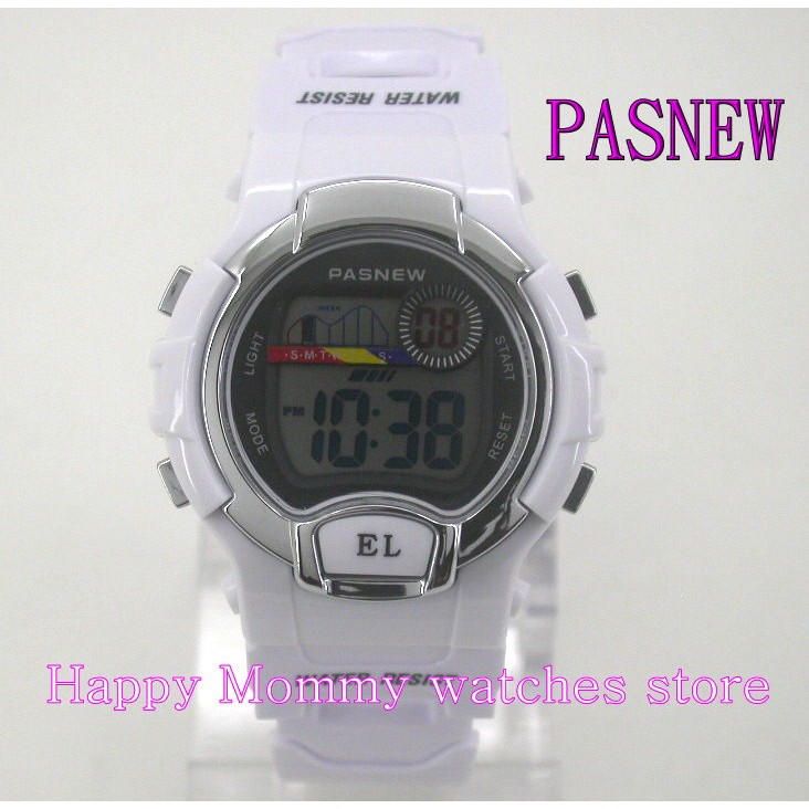 幸福媽咪 】PASNEW 百勝牛 防水多功能運動電子錶 白_37mm_PSE-170 | 蝦皮購物