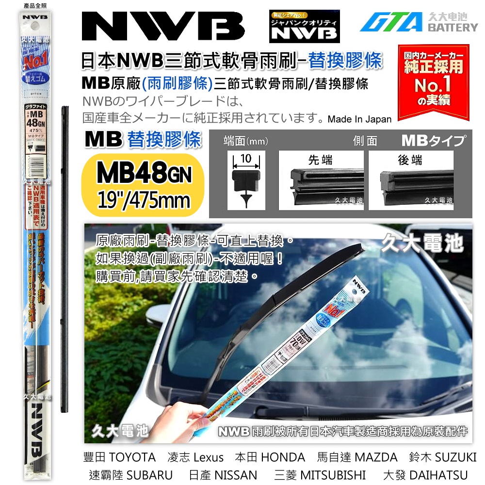 【可超取】日本 NWB MB系列 10mm 雨刷膠條 軟骨雨刷皮 石墨覆膜 馬自達 本田 日產 鈴木 INFINITI | 蝦皮購物
