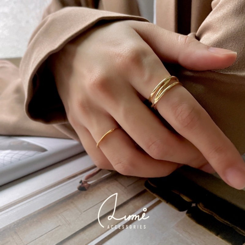 [ALUMI] 雙層交叉｜S925純銀 鍍真金 三線交疊 開口戒 戒指 飾品 銀戒 純銀戒指 | 蝦皮購物