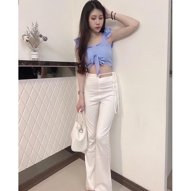 YN.Clothes • 不對稱腰頭設計必備微喇叭褲 女裝 休閒褲 | 蝦皮購物