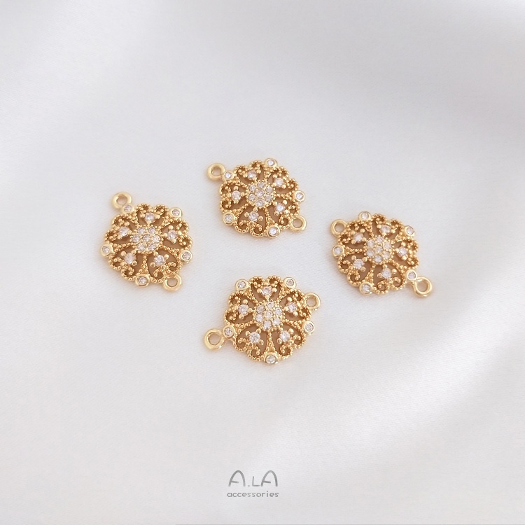Ala---14K包金保色微鑲鋯石花邊四葉草雙吊配件diy幸運草手鏈連接件配飾 | 蝦皮購物