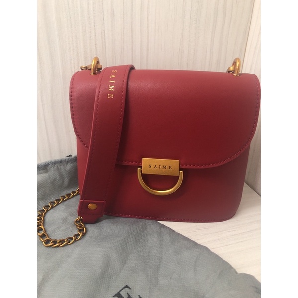 [近全新]S’AIME 東京企劃 酒紅色 女斜背包 - 真皮 COCO MINI 鍊條包（附品牌防塵袋） | 蝦皮購物