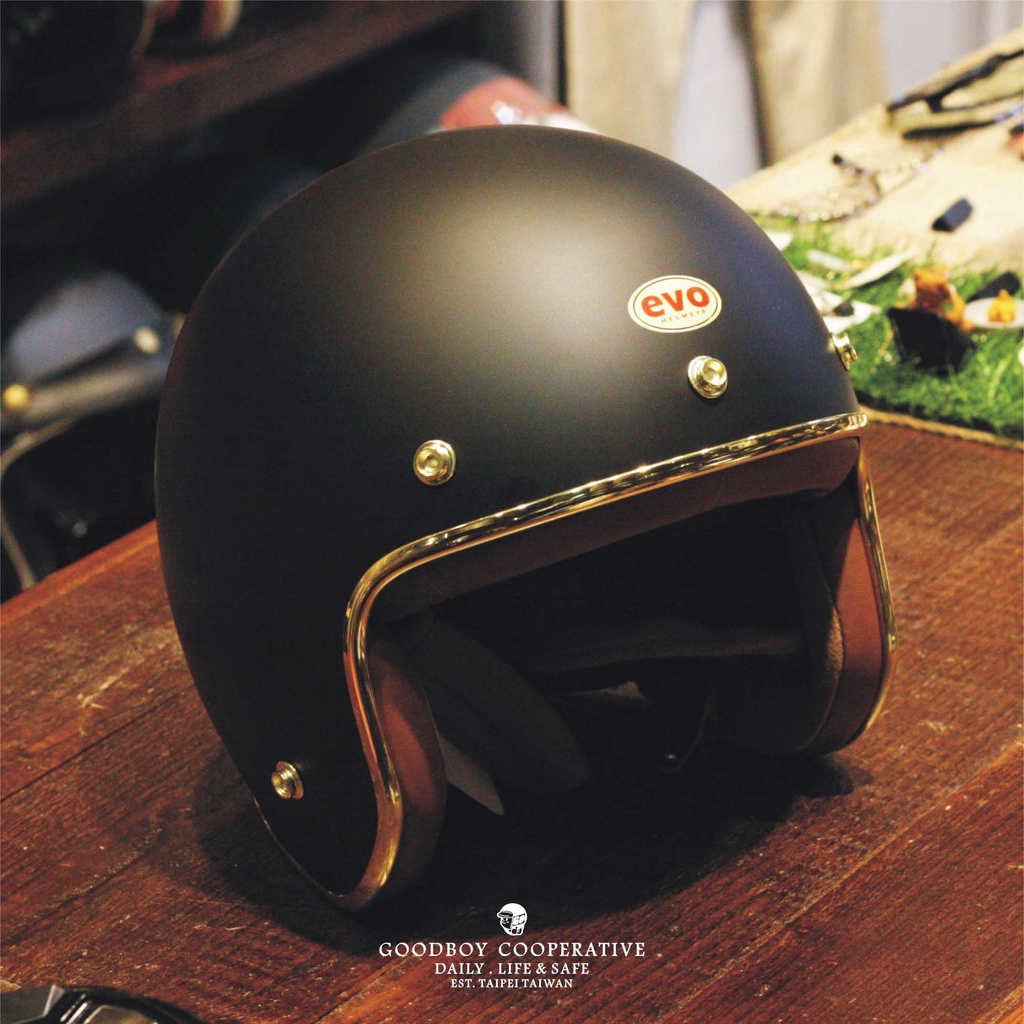 GOODBOY 好孩子合作社 EVO安全帽 復古帽 CA310 乳膠內襯 電鍍 金邊 (消光黑) 柔軟親膚 3/4罩專用 | 蝦皮購物