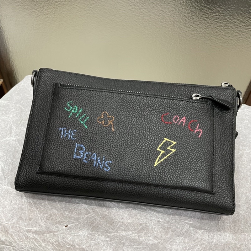 【全新】Coach Diary Embroidery Holden 斜背包 側背包 刺繡 黑 零錢包 寬背帶 | 蝦皮購物