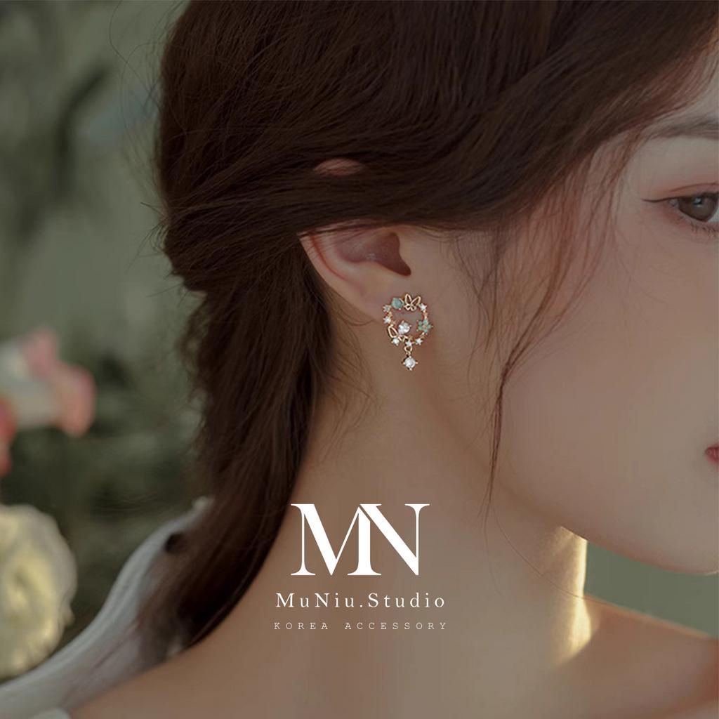 MuNiu｜s925銀針／耳夾｜森林蝴蝶耳環．小鑽耳環 貓眼石耳環 花朵耳環 銀針耳環 簡約氣質 韓國飾品－全現貨賣場 | 蝦皮購物