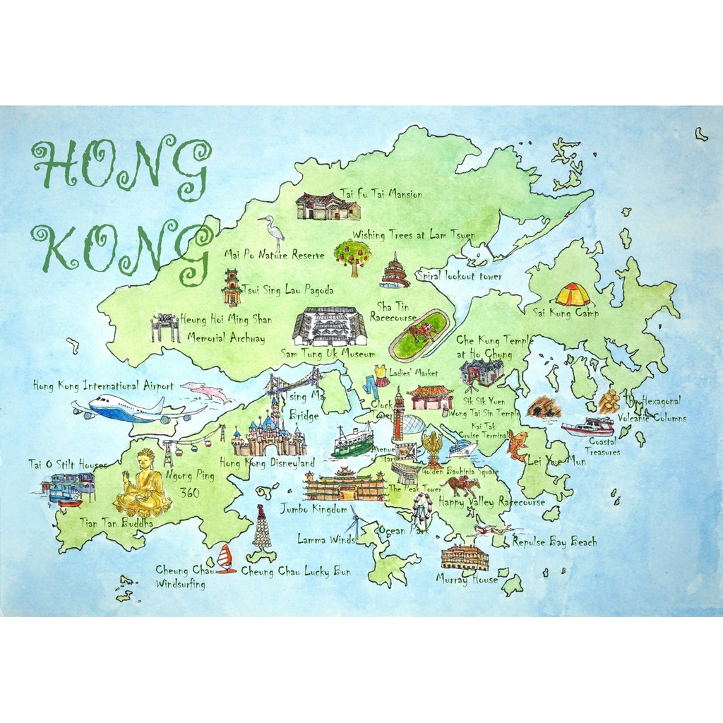 【香港 Gala Creation】手繪明信片 – 香港地圖 & 香港離島坪洲地圖 | 蝦皮購物