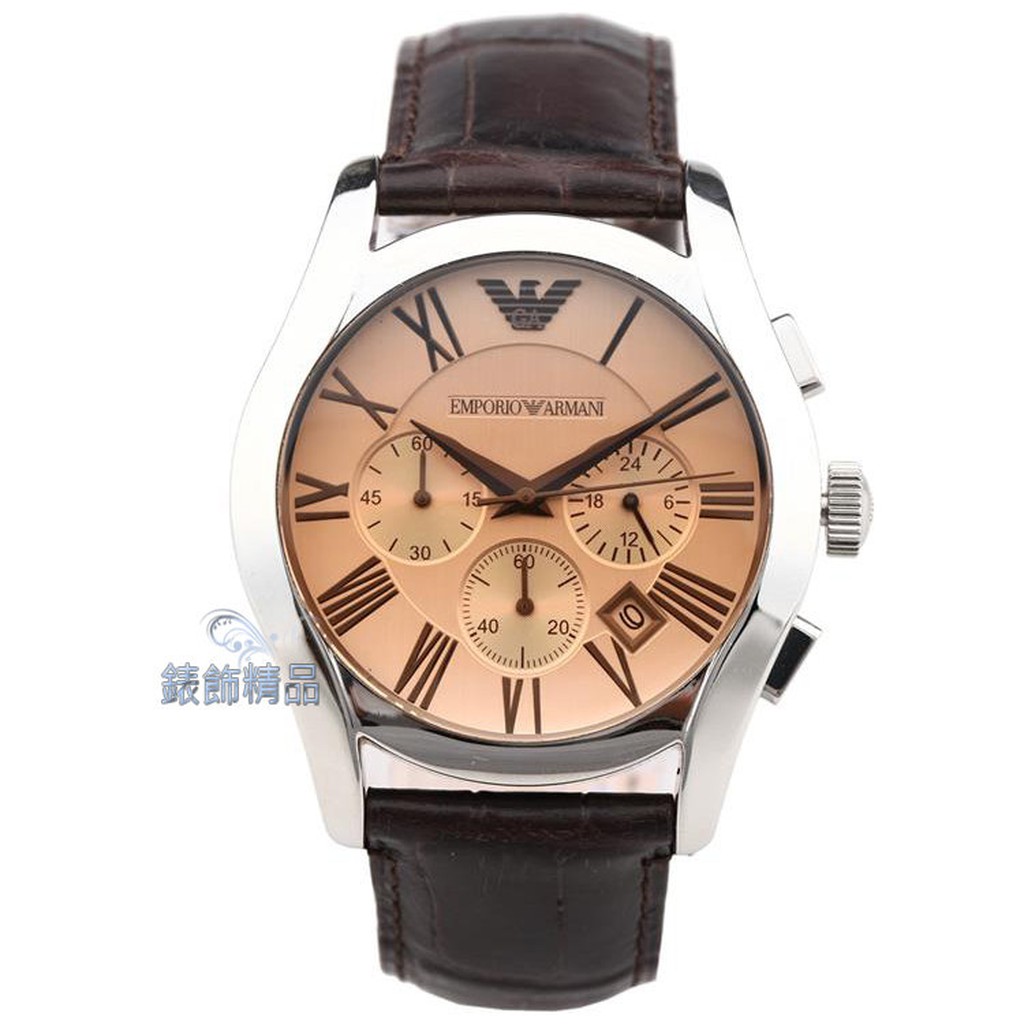 EMPORIO ARMANI亞曼尼AR1634手錶 三眼計時 日期 香檳面 咖啡皮帶 男錶【錶飾精品】 | 蝦皮購物