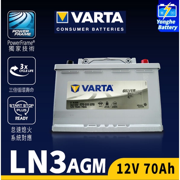 永和電池 華達 LN3 AGM 汽車電瓶 70AH 怠速啟停車 同 DIN74 AUDI 奧迪 A3 Q3 V60 | 蝦皮購物