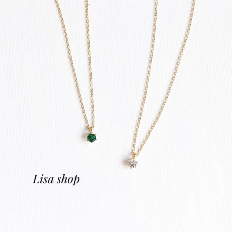現 Lisa Shop 日系VA Agete風格*纖細迷你六爪單鑽鋯石祖母綠項鍊14K包金14KGF鎖骨鏈 | 蝦皮購物