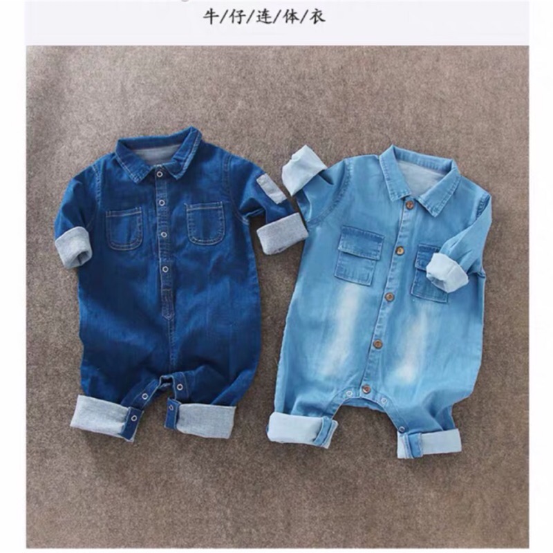 咪將小窩爬服嬰兒連體衣服長袖爬服春秋牛仔爬服新生兒寶寶帥氣男孩男嬰女嬰女孩套裝男牛仔Y2079 | 蝦皮購物