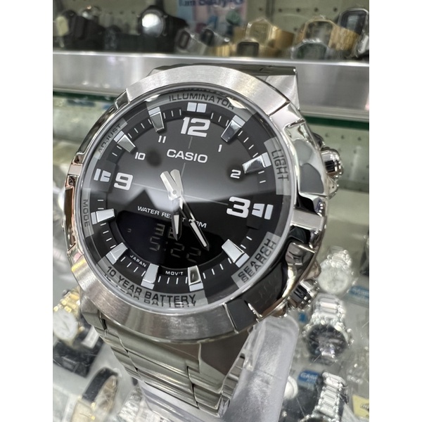 【金台鐘錶】CASIO卡西歐 AMW-870D-1A 指針數位雙顯系列 10年電力 不鏽鋼 防水50米 3組每日鬧鈴 | 蝦皮購物