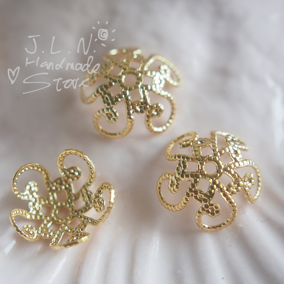 J.L.N.銅鍍14K金保色花紋花托 | 蝦皮購物