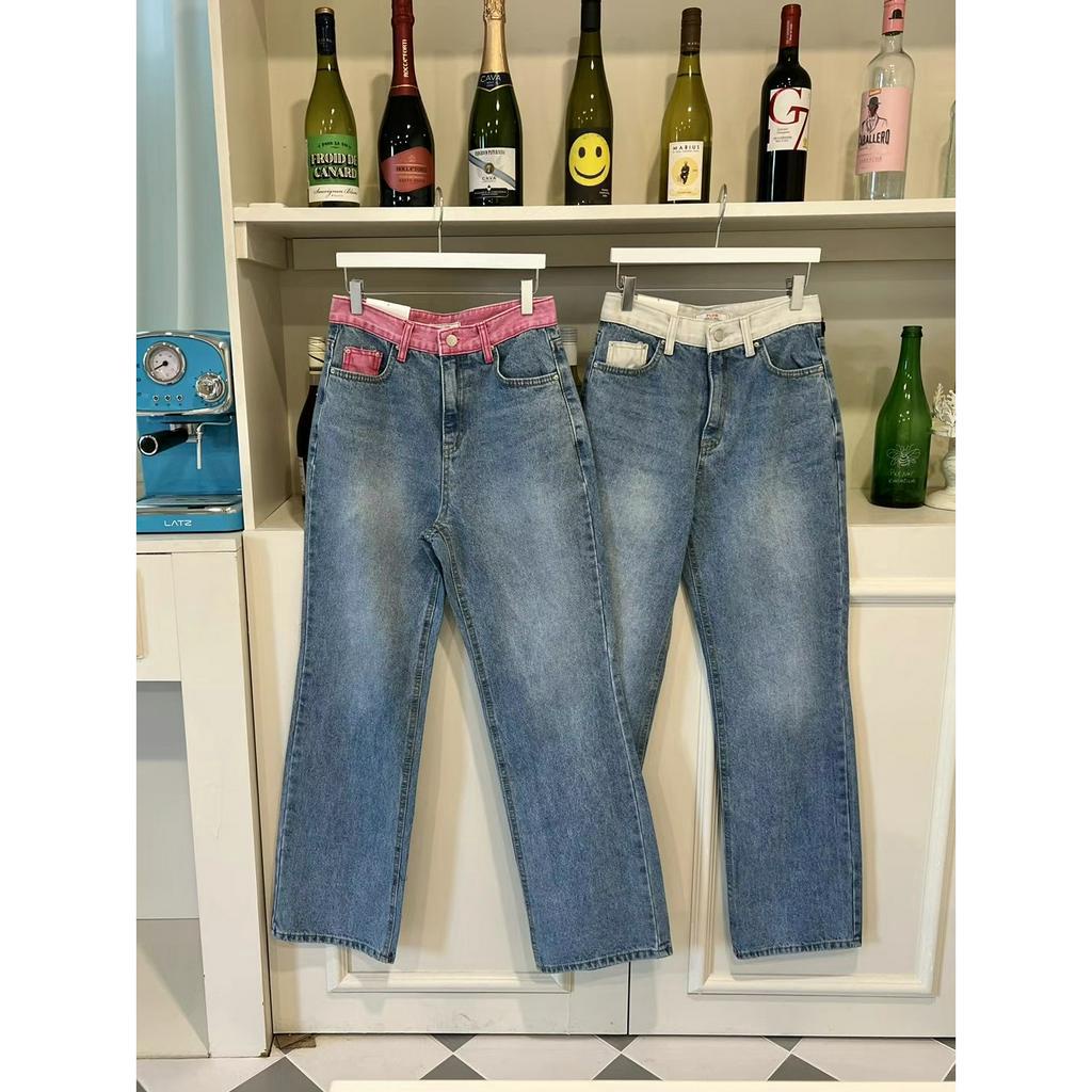 imiu.korea♡【+關注現折】領卷再折｜韓國東大門 plum金髮歐膩家連線新品 彩色腰設計牛仔褲 粉色 白色 | 蝦皮購物