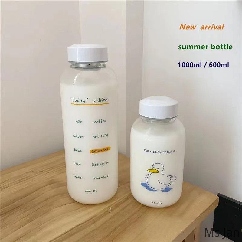 【景衡優選 現貨速發】 INS風1000ML超可愛小鴨子刻度玻璃水瓶 大容量隨行杯 冷水杯 運動水杯 咖啡杯 | 蝦皮購物