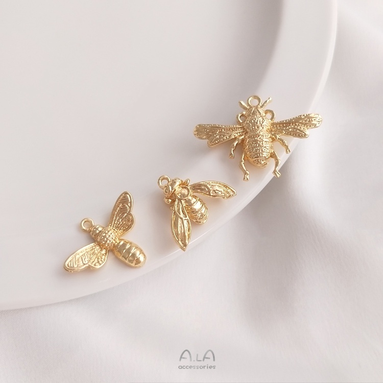 ALGD22-14K包金保色可愛小蜜蜂吊墜手工diy手鏈項鏈耳環吊飾銅鍍真金掛件 | 蝦皮購物