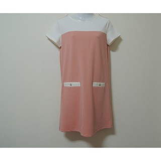 小娃菇菇~DRS010~近全新專櫃NET連身短袖白色拼粉紅色洋裝 S號 版型挺 修身顯瘦 36吋 長版合身休閒洋裝 | 蝦皮購物