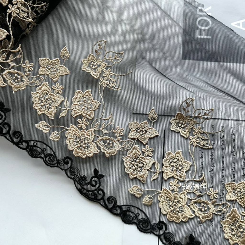 《iAsa愛莎の》手作材料 蕾絲旗袍宮廷服咖啡金網紗刺繡寬花邊DIY拼接輔料寬20cm | 蝦皮購物