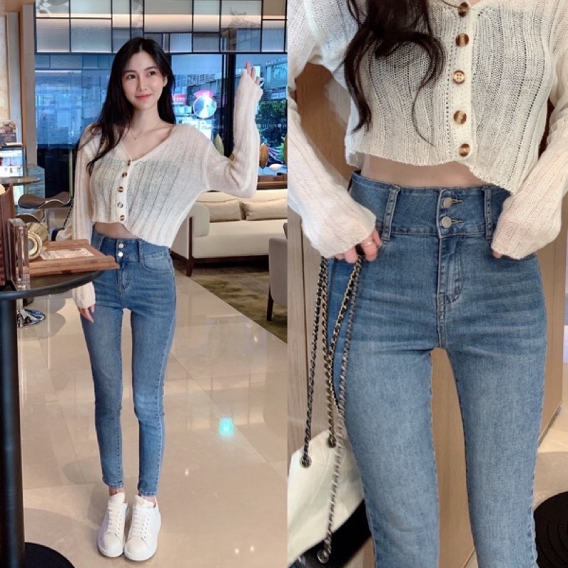 [CHING’S] 兩釦彈性高腰包覆刷色牛仔褲（S號） | 蝦皮購物