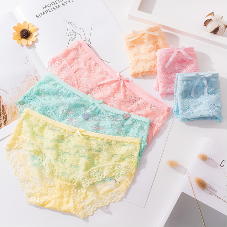台灣發貨 蝴蝶結蕾絲邊棉襠 H-0172 性感透明可愛少女內褲三角女內褲一片式網紗透明鏤空馬卡龍內褲 | 蝦皮購物
