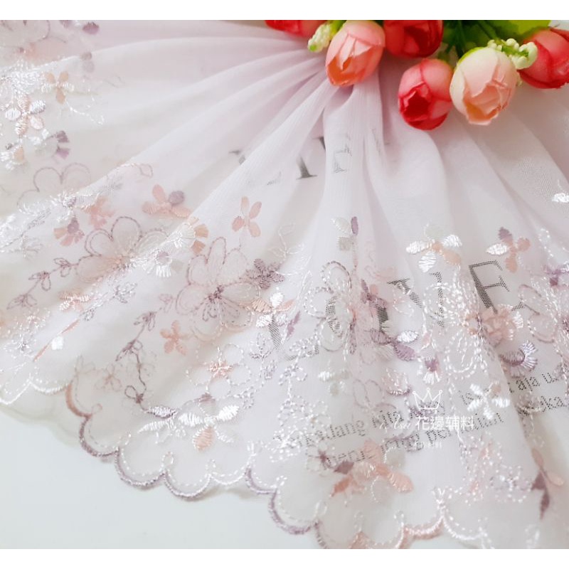 《iAsa愛莎の》手作材料 精緻網紗刺繡花邊紫粉混色DIY手輔料裙邊配料娃衣材料19cm | 蝦皮購物