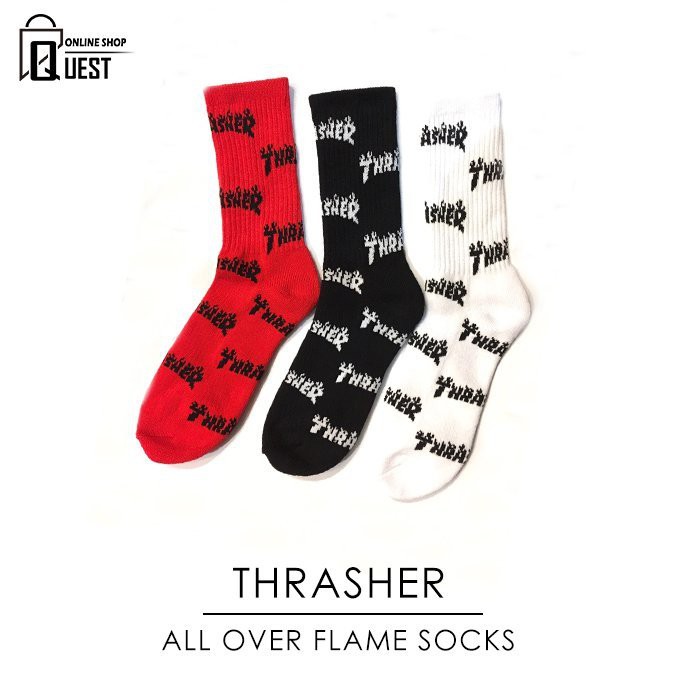 【QUEST】現貨 THRASHER ALL OVER FLAME SOCKS 火焰 滿版 長襪 高筒襪 紅色 黑色 | 蝦皮購物