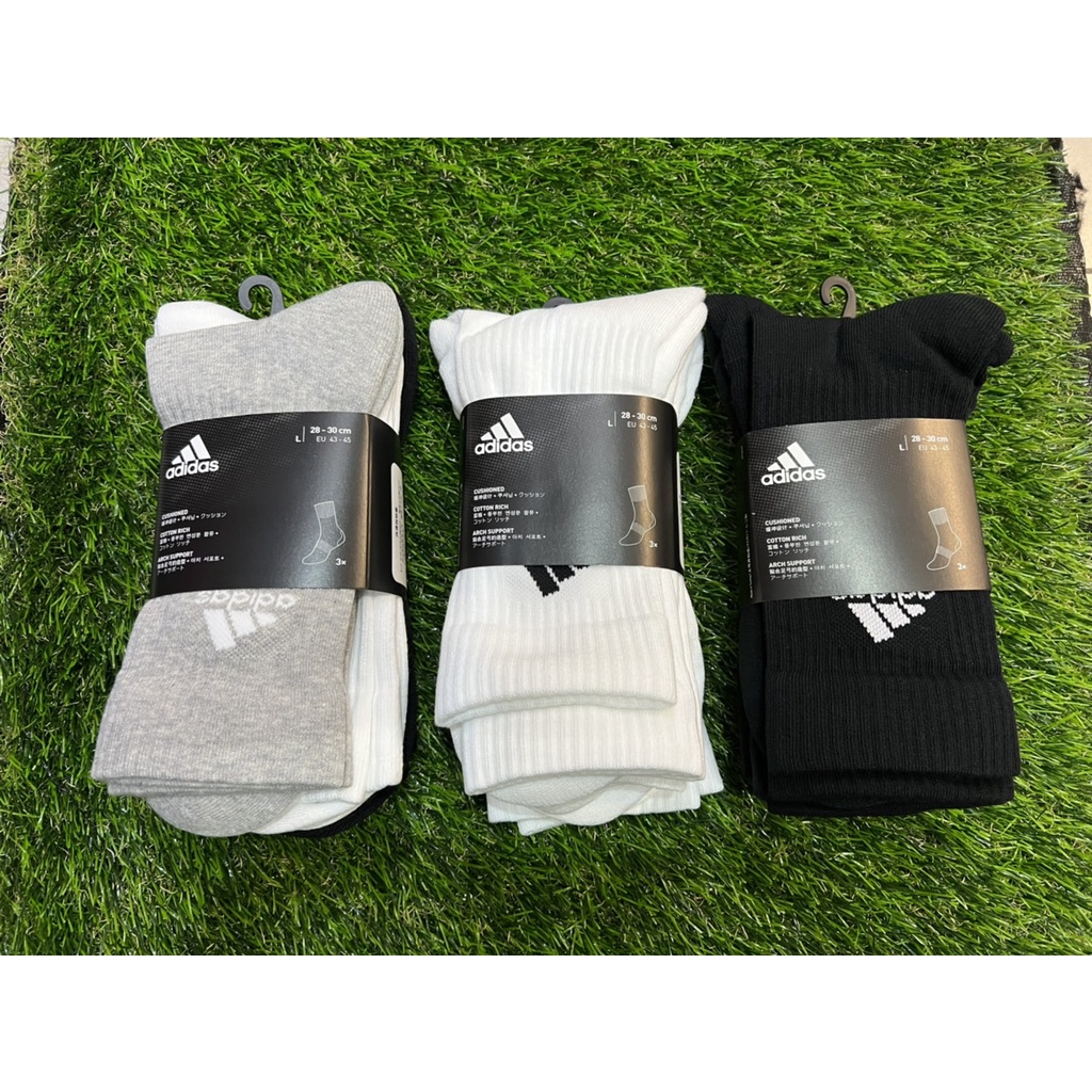 ADIDAS CUSH CRW 3PP 一組三雙裝 長襪 厚款 運動襪 型號 DZ9356 DZ9357 DZ9355 | 蝦皮購物