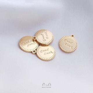 ALGD22-保色吊牌14K包金圓牌吊墜GoodLuck手工diy項鏈手鏈鎖骨鏈掛件吊飾 | 蝦皮購物
