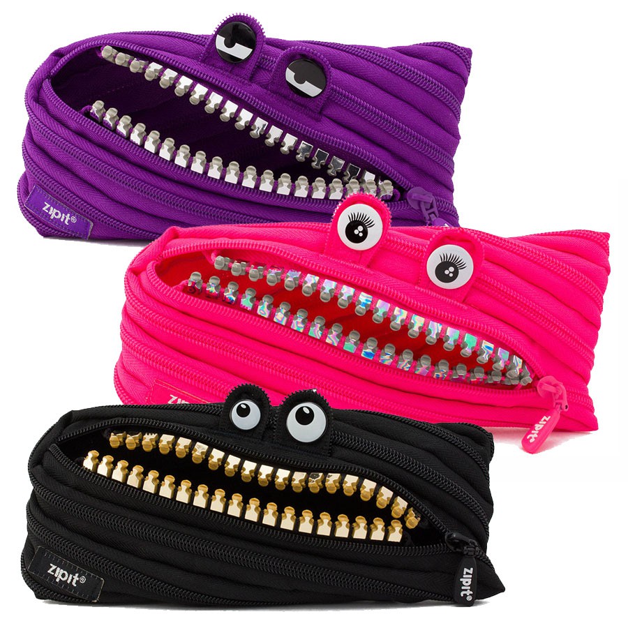 正版Zipit Grillz 鋼牙小怪獸筆袋 - 黑色金牙/螢光粉/紫色/暗紅色 | 蝦皮購物