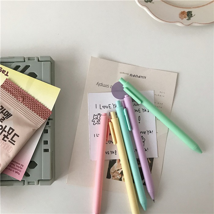 Ohaya丨韓國簡約彩色馬卡龍色系學生中性筆簽字筆0.5mm黑色水筆按壓筆 原子筆 | 蝦皮購物